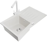 Mexen Cesar, granitový dřez 775x470x190 mm, 1-komorový a bílá baterie Duero, bílá, 6514-20-671600-20