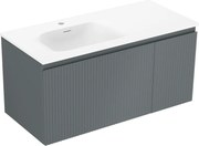 Mexen Rivel, koupelnová skříňka 100 cm s umyvadlem Vela vlevo, 1S, 1D, drážkovaná, grafitová matná/bílá matná, 91A23-10047-3-BBFF66-W23L01