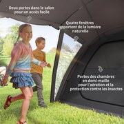 Rodinný stan Outsunny pro 4-6 osob, voděodolný tunelový stan s 3000mm, 2 dveřmi, okny a taškou na přenášení pro kempování | Aosom