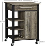 HOMCOM Kuchyňský vozík s šuplíkem a kolečky - 60 x 50 x 84,5 cm - Černý s dubovým efektem | Aosom