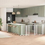 Zábrana pro psy s dvířky skládací 9 panelů bílá 450 cm topol 3155706