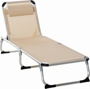 Outsunny zahradní lehátko hliníkové 5násobně nastavitelné, skládací, ergonomické, síťovaná tkanina béžová 170x60x76cm pro zahradu a terasu |
