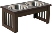 PawHut sada misek pro psy 2 nerezové misky na krmivo, zvýšená miska pro kočky, MDF, snadná údržba, káva, 44x24x15cm| Aosom