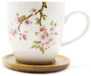 Porcelánový hrnek Sakura s akáciovým podšálkem, 350 ml – s motivem růžových květů a japonskou elegancí