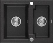 Mexen Carlos, granitový dřez 582x475x177 mm, 1,5-komorový, černá-stříbrná metalíza, 6518581500-73