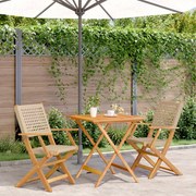 3dílný bistro set béžový polyratan a masivní dřevo 3281876