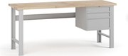 Dílenský pracovní stůl G7, buková spárovka, 2000 x 800 x 840 mm, 1x kontejner, 3 zásuvky, šedá