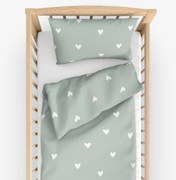 Goldea dětské bavlněné povlečení do postýlky - srdíčka na šalvějově zeleném 90 x 120 a 40 x 60 cm