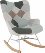 Houpací křeslo, zelená-bílá patchwork/bílá/buk, GERON