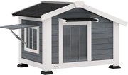 Dřevěná bouda pro psy odolná proti povětrnostním vlivům s odnímatelnou podlahou asfaltová střecha otevírací okno 98x76x69,5 cm šedá