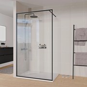 Sprchová zástěna Walk-In FRAME - 8mm sklo - Nano ochrana - výška 220 cm - profil černý mat - stabilizační vzpěra - různé šířkyHliníkový profil černý m