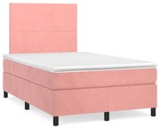 Box spring postel s matrací a LED růžová 120 x 190 cm samet
