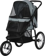PawHut kočárek pro psy a kočky skládací s odrazkami, úložným košíkem, ochranou proti slunci a okénkem ze síťoviny, Oxford grey | Aosom.de