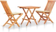 3dílný bistro set s krémovými poduškami masivní teakové dřevo 3063227