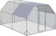 PawHut Kurník pro volný pohyb, 280 x 380 x 195 cm, kurník s dveřmi, s voděodolnou sluneční ochranou, pro 10-12 slepic, Oxford, Stříbrný | Aosom