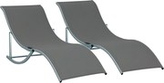 Outsunny 2dílná sada slunečních lehátek, zahradní lehátka, ergonomické hliníkové lehátko z textilénu, tmavě šedé 165 x 61 x 63 cm | Aosom
