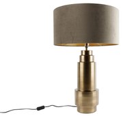 Stolní lampa bronzová s sametovým stínítkem taupe se zlatem 50 cm - Bruut