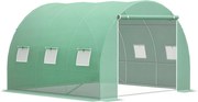 Zahradní skleník Outsunny 9 m², 3 x 3 x 2 m, tunelový skleník se zipovými dveřmi a 6 síťovými okny, ocelový rám a vysoce hustý PE, UV-odolný, zelený |