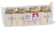 Krab - hřbitovní svíčka 45 g, ~ 14 h, s víčkem, transparentní s křížkem - 4 ks