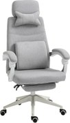 Vinsetto Kancelářská židle, Ergonomická židle s opěrkou hlavy, Bederní polštář, Výškově nastavitelná herní židle s podnožkou, Vysoký opěrák, Šedá 62 x