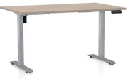 Výškově nastavitelný stůl OfficeTech B, 140 x 80 cm, šedá podnož, dub