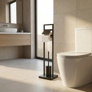 WC štětka s držákem na toaletní papír ARLE, 77 cm – černá