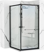 Sprchový kout REA SPACE IN 80/dveře x 100/zástěna cm, černý/transparent + vanička Savoy bílá