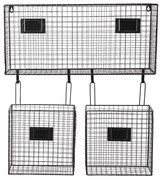 Černý kovový nástěnný stojan Set s košíky - 56*12*65 cm