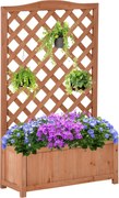 Outsunny Truhlík z masivního dřeva s treláží a podpěrou pro popínavé rostliny a květiny na balkon, terasu, zahradu 70x28x117 cm Hnědý | Aosom