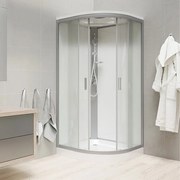 Mereo Mereo, Sprchový box, čtvrtkruh, se stříškou, s vaničkou R550, satin ALU, sklo Point, zadní stěny bílé, CK35172KBSW