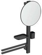 Ideal Standard ALU+ - Zrcadlo s držákem ručníků, poličkou a pohárkem na kartáčky a pastu, hedvábná černá BD588XG