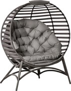 Zahradní křeslo Outsunny Papasan 2-basket s polštáři, oválné křeslo, skládací na balkon a terasu, venkovní/indoor, písek, ocel, 118 x 75 x 139 cm | Ao