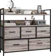 HOMCOM Komoda se 5 textilními zásuvkami, úložná skříň, prádelník se 2 policemi, ocelová konstrukce, industriální design pro obývací pokoj, ložnici - Š