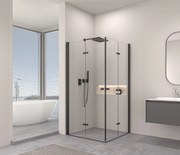 Erga Berlin Double, sprchový kout s dvojitými skládacími dveřmi 120(dveře) x 120(dveře) x 195 cm, 6mm čiré sklo, černý profil, ERG-V02-BERLIN-D120D120-CL-BK