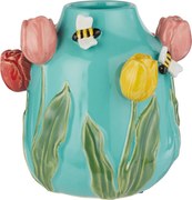 Butlers SPRING Váza včely a tulipány 21 cm - modrá
