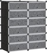 HOMCOM Skříň na Boty s 12 Přihrádkami, Modulární Stojan pro 12 Párů Bot, DIY Úložný Systém do Předsíně, Černá, 49 x 37 x 108 cm | Aosom