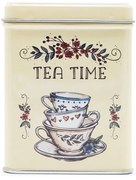 Plechová dóza Tea Time, 100 g – béžová, s víčkem na panty, na čaj, kávu a bylinky