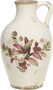 Béžová antik keramická váza s květy a ouškem Florac - Ø 16*26 cm