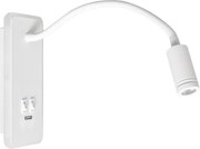 LED Flexibilní nástěnná lampička s USB BASE LED/8W+LED/2W/230V bílá