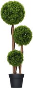 Umělý strom HOMCOM, Umělá rostlina, Zelený buxus se 3 koulí z bambusových listů, Včetně květináče, Pro vnitřní i venkovní použití, Výška 110 cm, Bez m