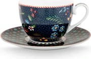 Pip Studio Berry Blues cappuccino šálek s podšálkem 270ml, modrý (krásně zdobený šálek 270ml)