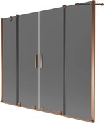 Mexen Velar Duo, 2-křídlová posuvná vanová zástěna 200 x 150 cm, 8mm šedé sklo, růžové zlato, 896-200-000-42-60