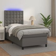 Box spring postel s matrací a LED šedá 90x190 cm umělá kůže 3135919