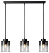 Light for home - Kovový Lustr na liště s třemi Skleněnými Stínidly a Nastavitelnou Výškou Kabelů 60544 "ROBERTO", 3x60W, E27, Černá