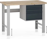 Výškově nastavitelný dílenský stůl G7, buková spárovka, 1200 x 685 x 840-1040 mm, 1x kontejner, 3 zásuvky, grafit