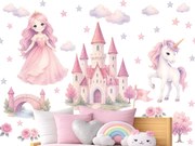 Princezna a růžové království samolepky na zeď pro holky arch 75 x 54 cm