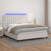 Box spring postel s matrací a LED bílá 160x200 cm umělá kůže