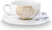 Pip Studio Royal White cappuccino šálek s podšálkem 210ml, bílý (krásný cappuccino hrnek)