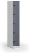 Šatní skříňka S1 s úložnými boxy, 5 boxů, 1850 x 300 x 500 mm, demont, RFID zámek, tmavě šedé dveře