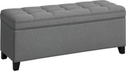 HOMCOM Lavice s úložným prostorem, polstrovaná lavice 120x40x48 cm s bezpečnostními panty, lněný vzhled, tmavě šedá